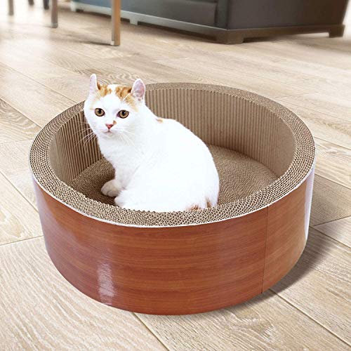 FluffyDream Cat Scratcher Post & Board, Round Cat Scratching Lounge Bed, Durable Pad Prevents Furniture Damage, 17.32'' x 17.32''x 6.11''