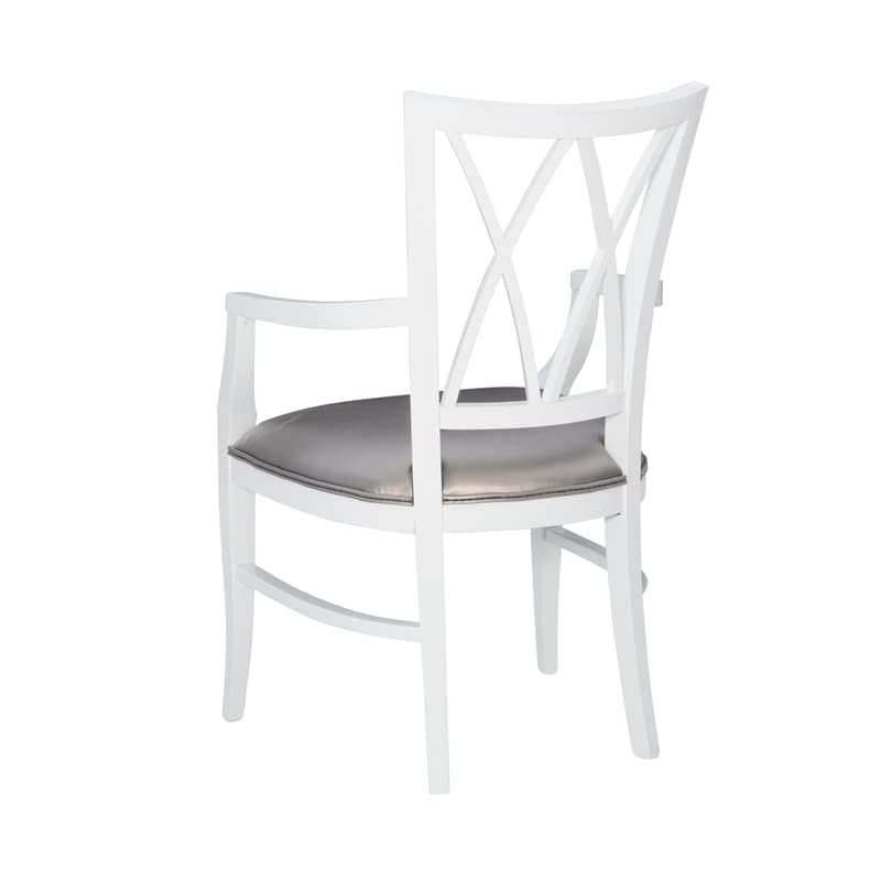 Pemberly Row Mid Century Wood Dining Arm Chair in White