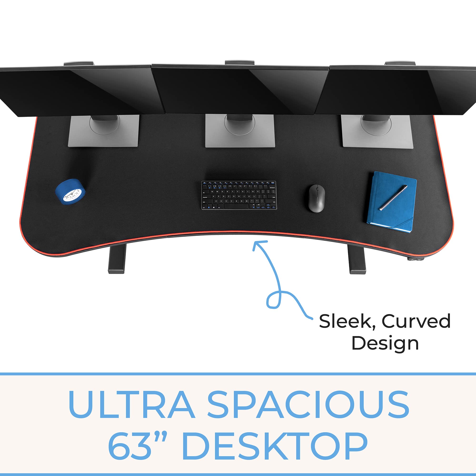 Stand Steady Tranzendesk Power | 63in Electric Gaming Desk | Extra Large Height Adjustable Electric Standing Desk | Ergonomic Computer Desk with 3 Monitor Mount Grommet Holes & Full Size Mouse Pad