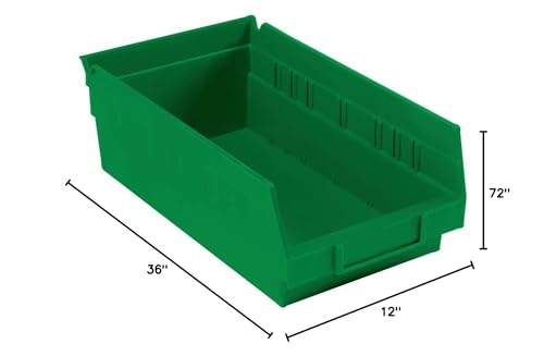 Global Industrial 13 Shelf Steel Shelving with (60) 4" H Plastic Shelf Bins, Green, 36x12x72