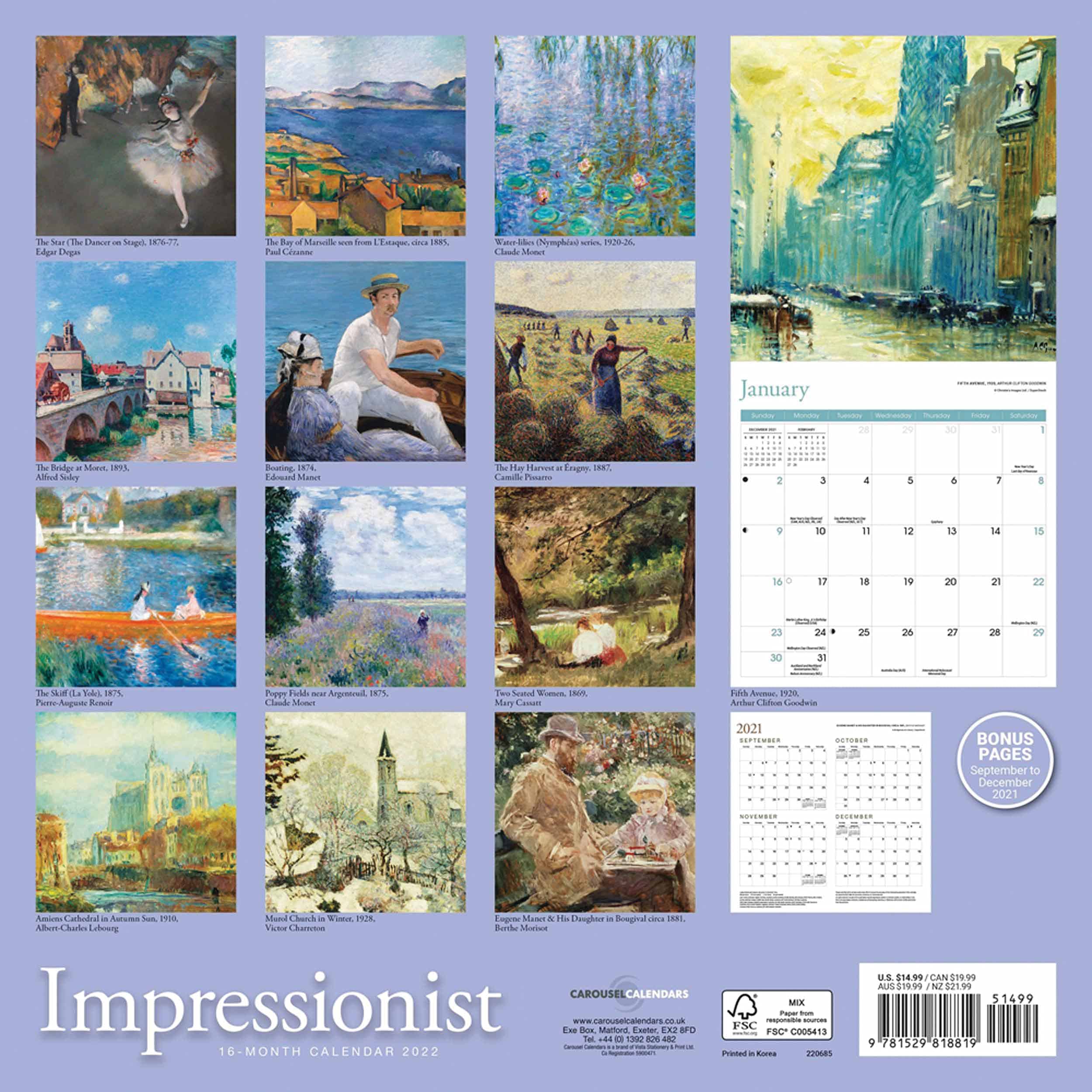 Carousel Calendars, Impressionist 2022 Wall Calendar