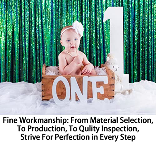 Iridescent Green Sequin Curtains 2 Panels 4x10ft Sequin Fabric Backdrop Multicolor Fabric Liner Christmas Backdrop for Happy Birthday Backdrop Background 10FT Backdrop Green Photography Background