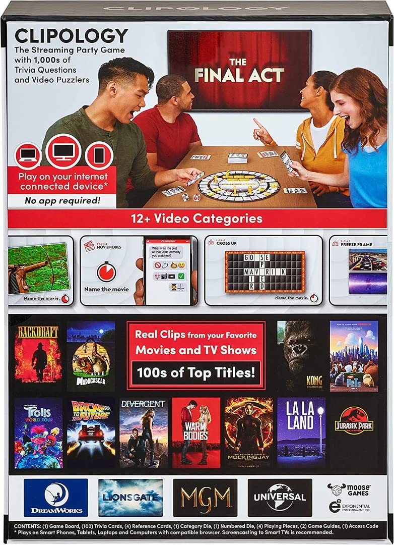 Clipology Game - The Premier Streaming Board Game Featuring Real Clips From The World's Best Movies & TV Shows | Movie Trivia Game