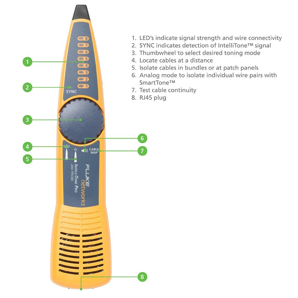 Fluke Networks - 5018513 MS-POE-KIT MicroScanner Copper Cable Verifier & PoE tester for RJ-45 Category 5-6A Ethernet Cables, Includes IntelliTone Pro 200 & Remote ID Kit