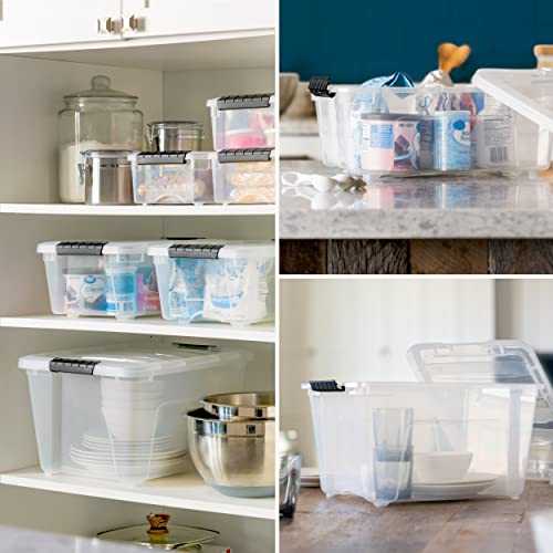 IRIS USA 19 Quart Stack & Pull⢠Box, Clear with Black Handles, Set of 6