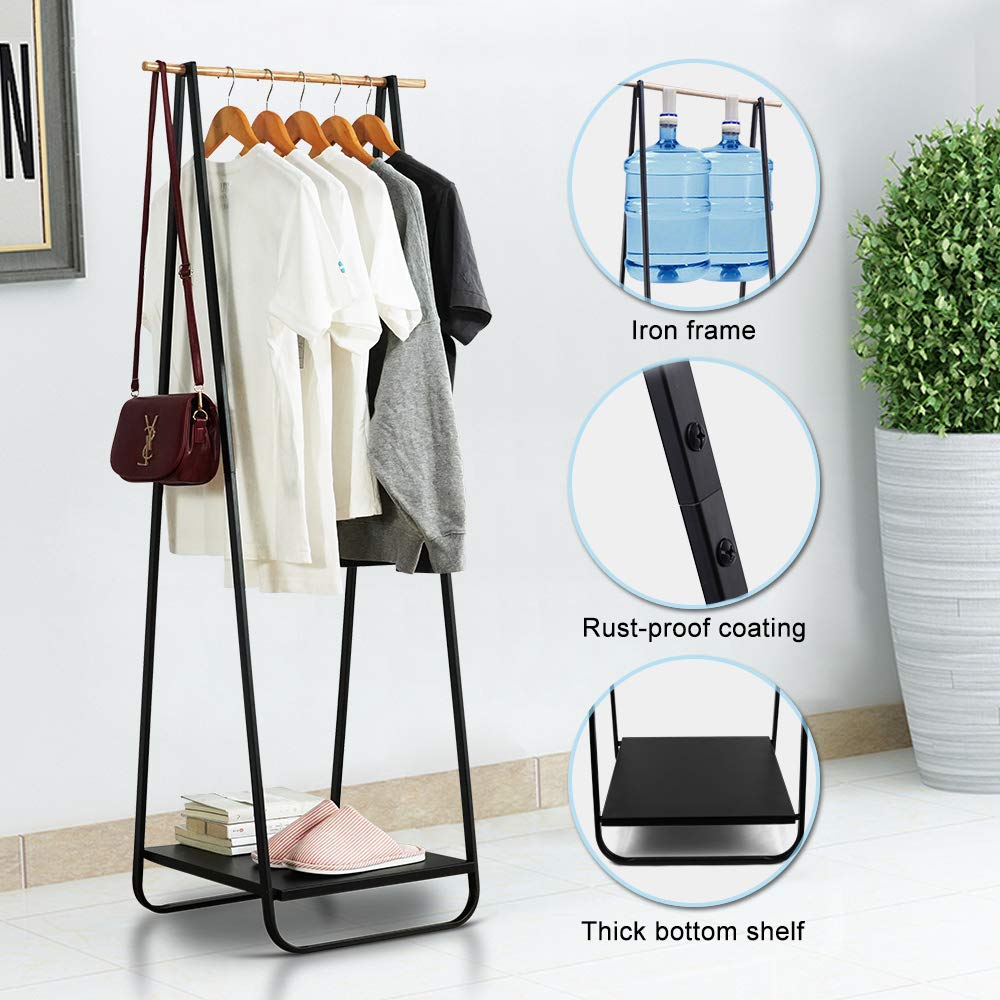 JEFEE Compact Clothes Rack Simple Garment Rack with Shelf 1-Tier Coat Clothing Organizer Storage for Hats Bags Shoe for Entryway Bedroom Dorm Pool, L21.3xW18.3X H55.1 inch, Black