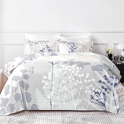 HCORA Queen Sheet Set - Plant Print - Luxury 1800 Brushed Microfiber Bed Sheets - Breathable Cooling Sheets for Queen Size Bed - 16" Deep Pocket, Extra Soft, Shrinkage, and Fade Resistant - 4 PC