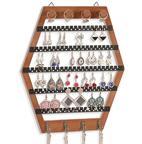 handrong Hexagon Hanging Earring Organizer Wall Earring Holder Wall Jewelry Holder Wall Jewelry Organizer For Earrings Necklaces Bracelets