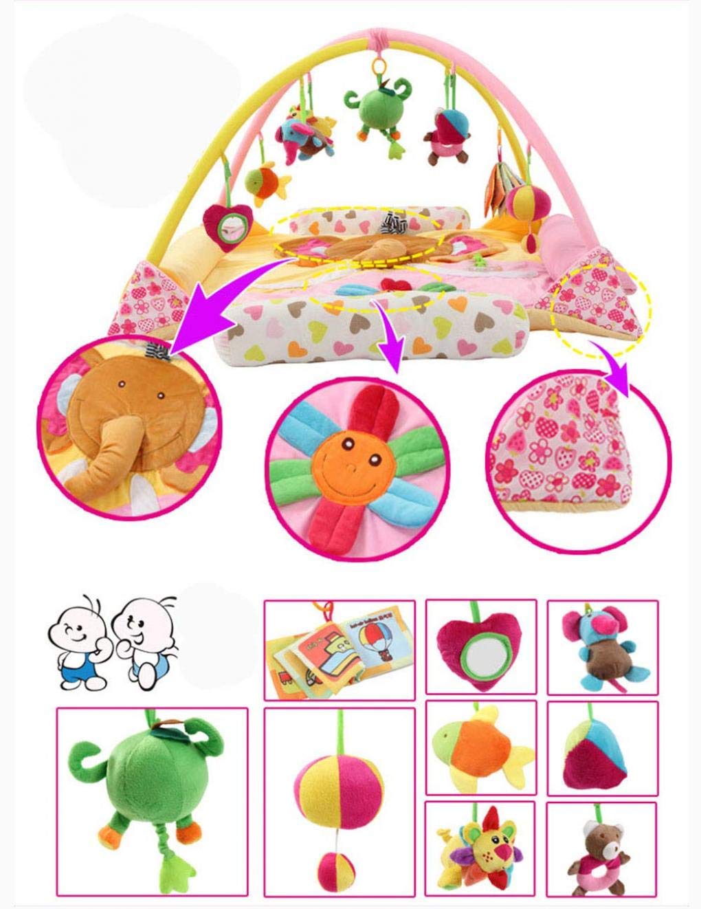 KUANDARM Elephants Pattern Baby Gym Activity Play Mat Fitness Frame with Pendant Toys Infants Activity Centre Newborn Gift, Pink