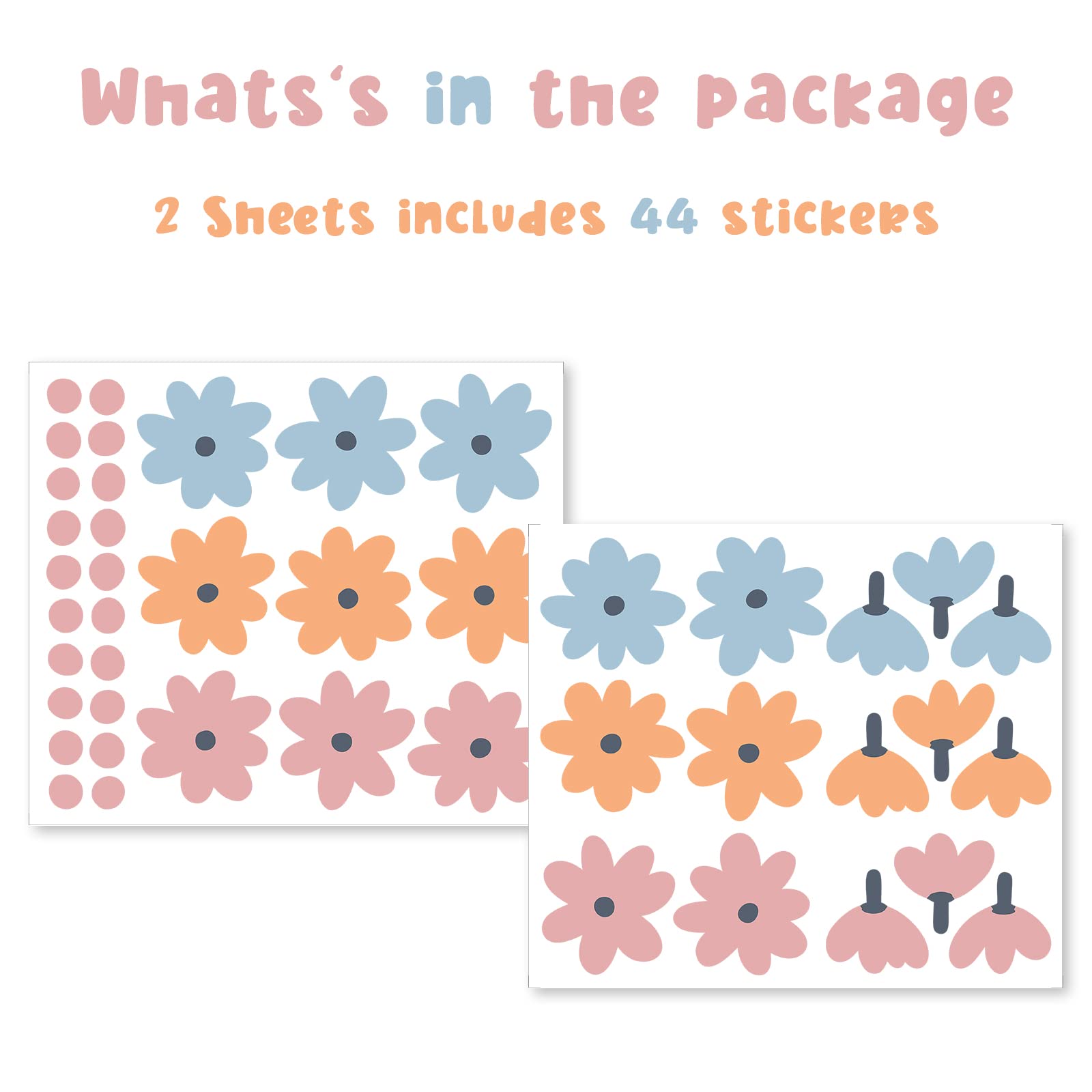 Daisy Wall Decals,Flower and Dots Retro Decor for Bedroom, Nursery, Kids’ Room(2)