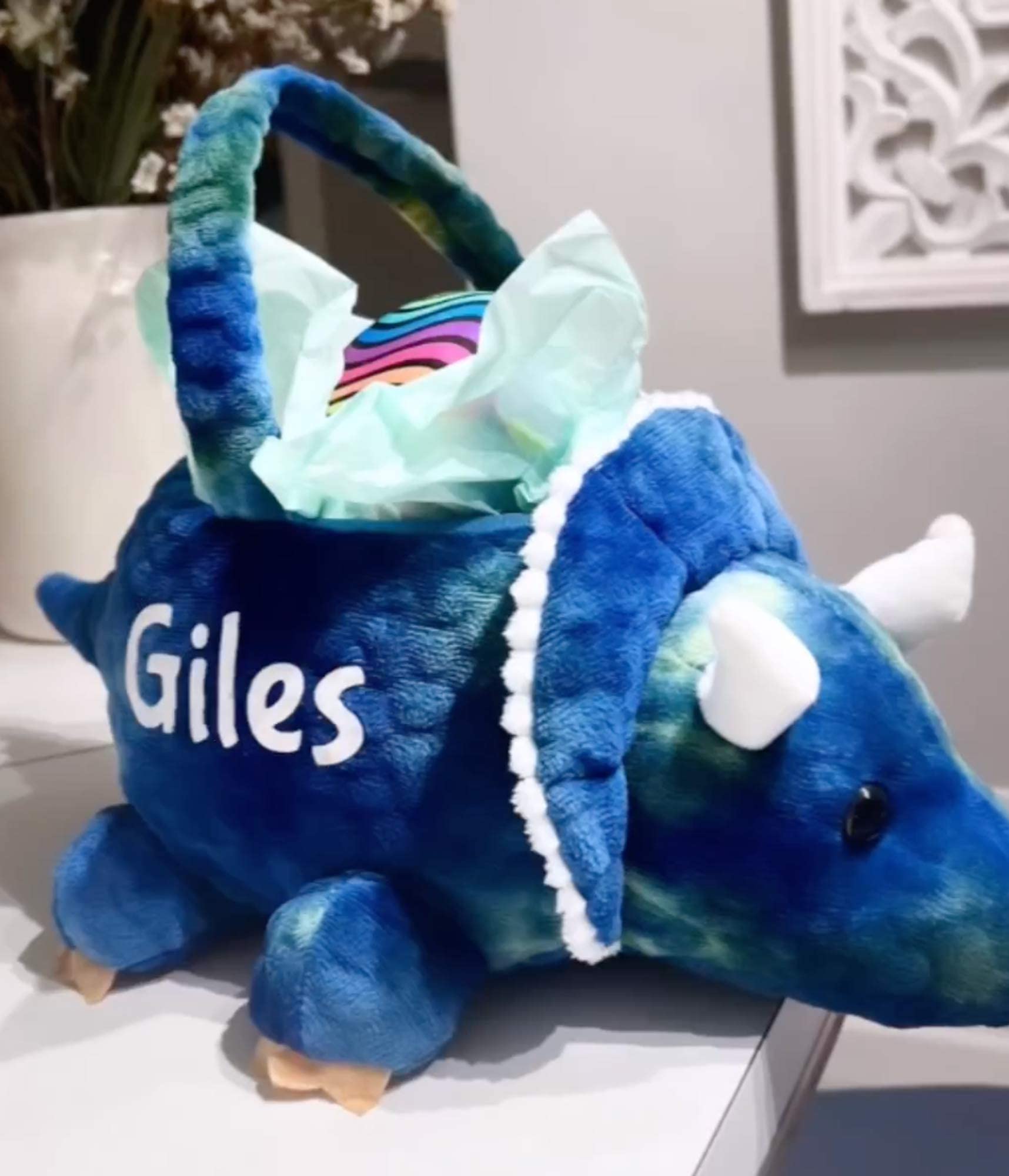 DIBSIES Personalized Plush Easter Basket (Dinosaur)