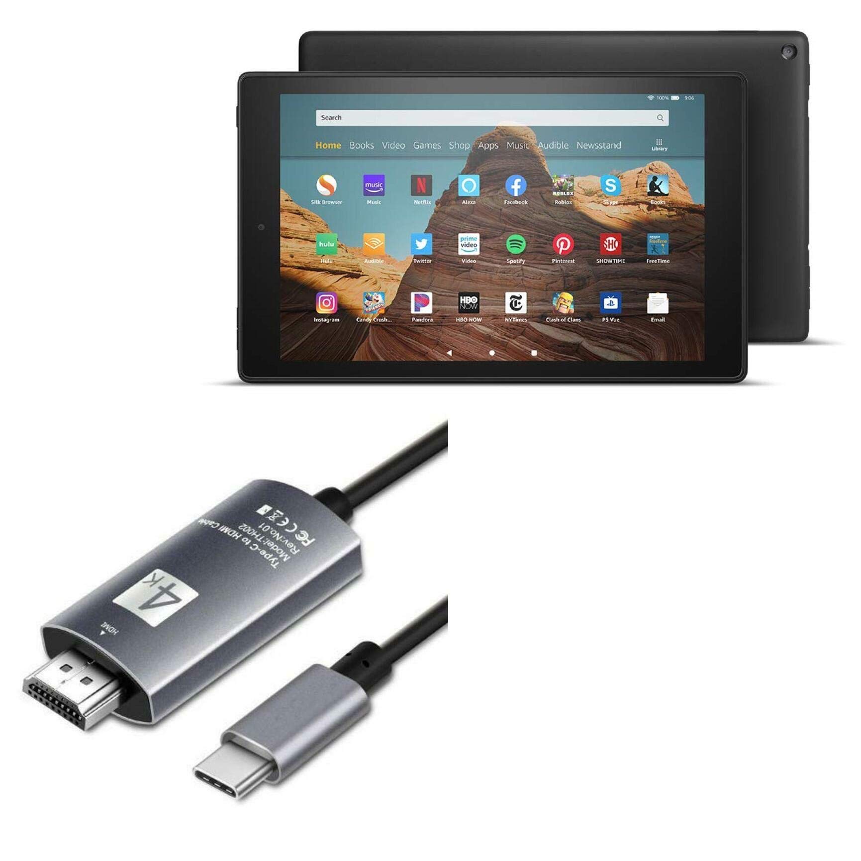 BoxWave Cable Compatible with Amazon Fire HD 10 (9th Gen 2019) (Cable SmartDisplay Cable - USB Type-C to HDMI (6 ft), USB C/HDMI Cable for Amazon Fire HD 10 (9th Gen 2019) - Jet Black