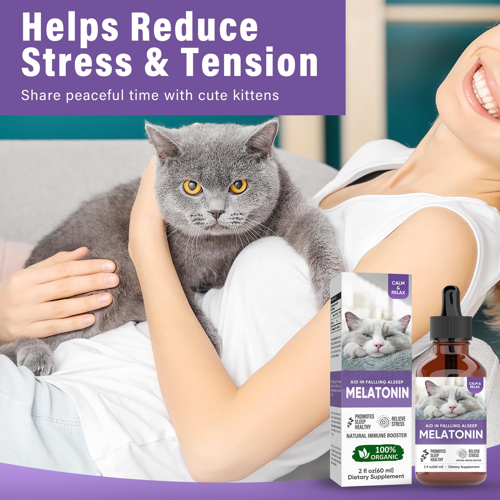 Fancy Pets Melatonin for Cats, Cat Calming, Anxiety Relief & Promote Relaxation, 60ml, 02