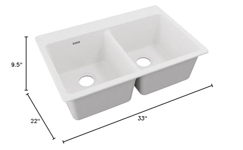 Elkay Quartz Classic ELG3322WH0 White Equal Double Bowl Top Mount Sink