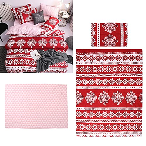 Orenic Classical Snowflake Printed Bedding Set, Soft Comfortable Duvet Cover Bed Sheet, Red and Classical Festival Pillowcase Kit for Bed Perfect for Christmas, Summer & Year-Round Comfort