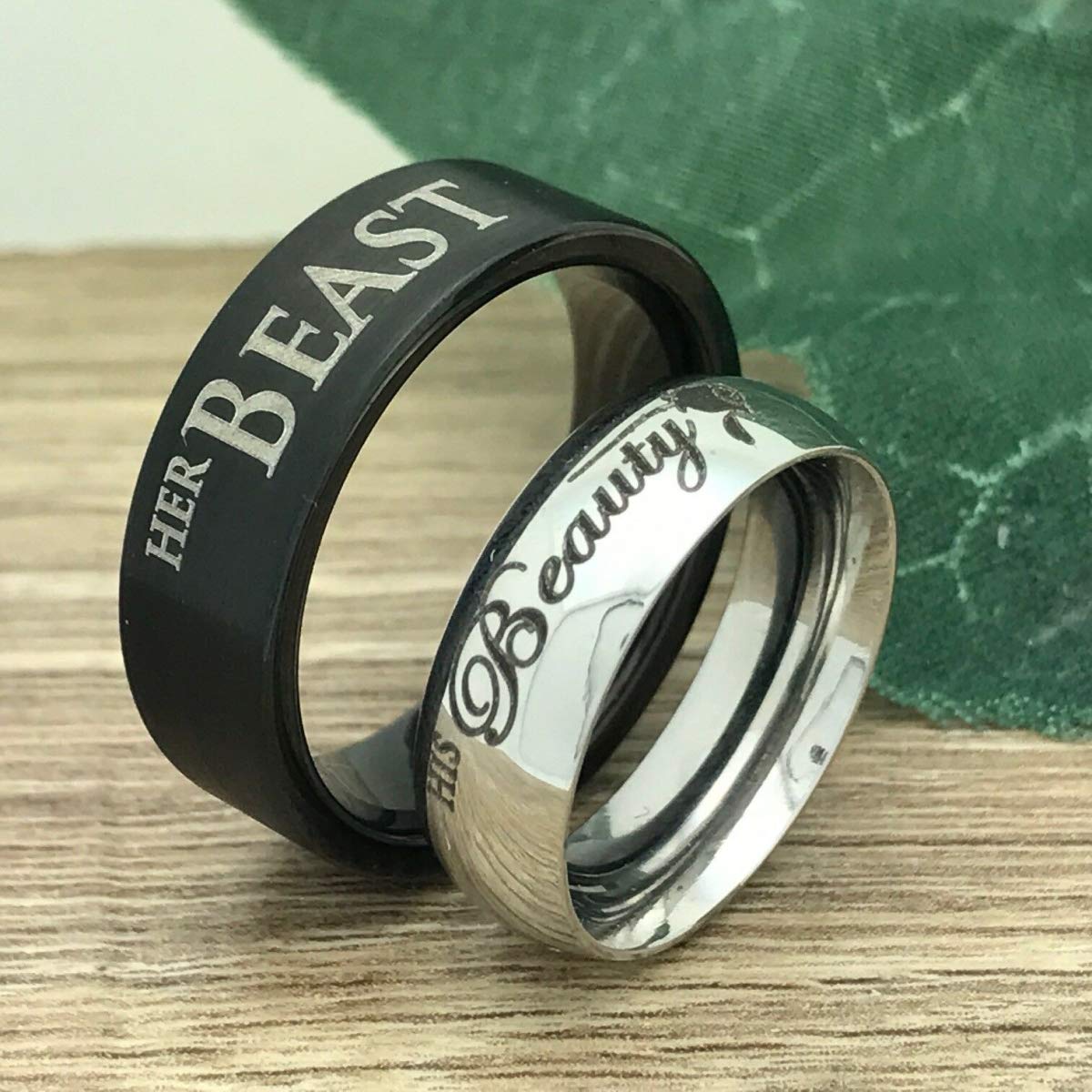 Black Her Beast Ring Stainless Steel Wedding Bands Anniversary Engagement Promise Ring (His Size 13)