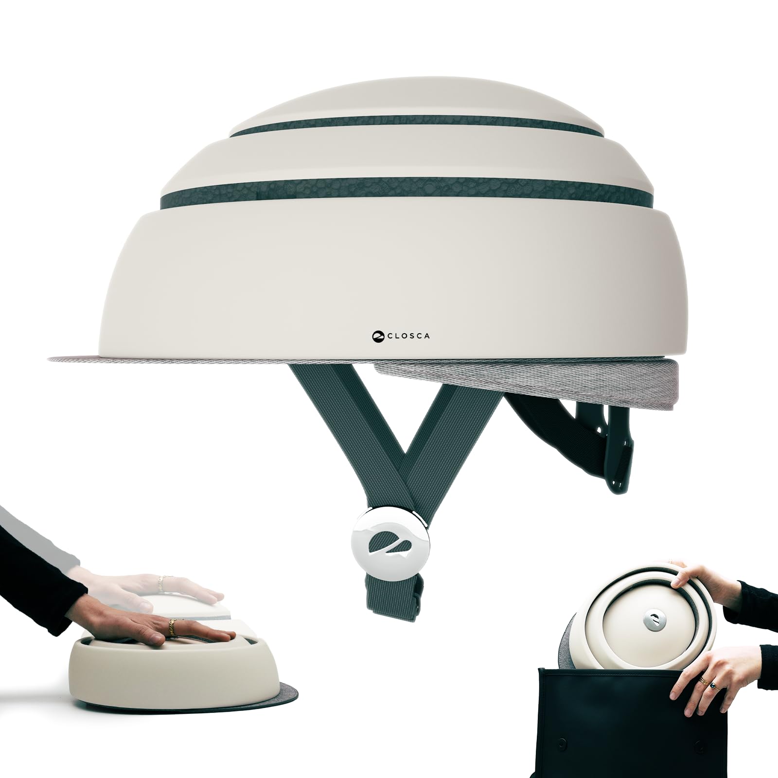 CLOSCA. Folding Helmet. Helmet with Visor. Adult Bicycle Helmet. Bike Helmet and Electric Scooter Helmet. Commuter Helmet. Collapsible Helmet. Helmet for Women and Helmet for Men. (White,L)