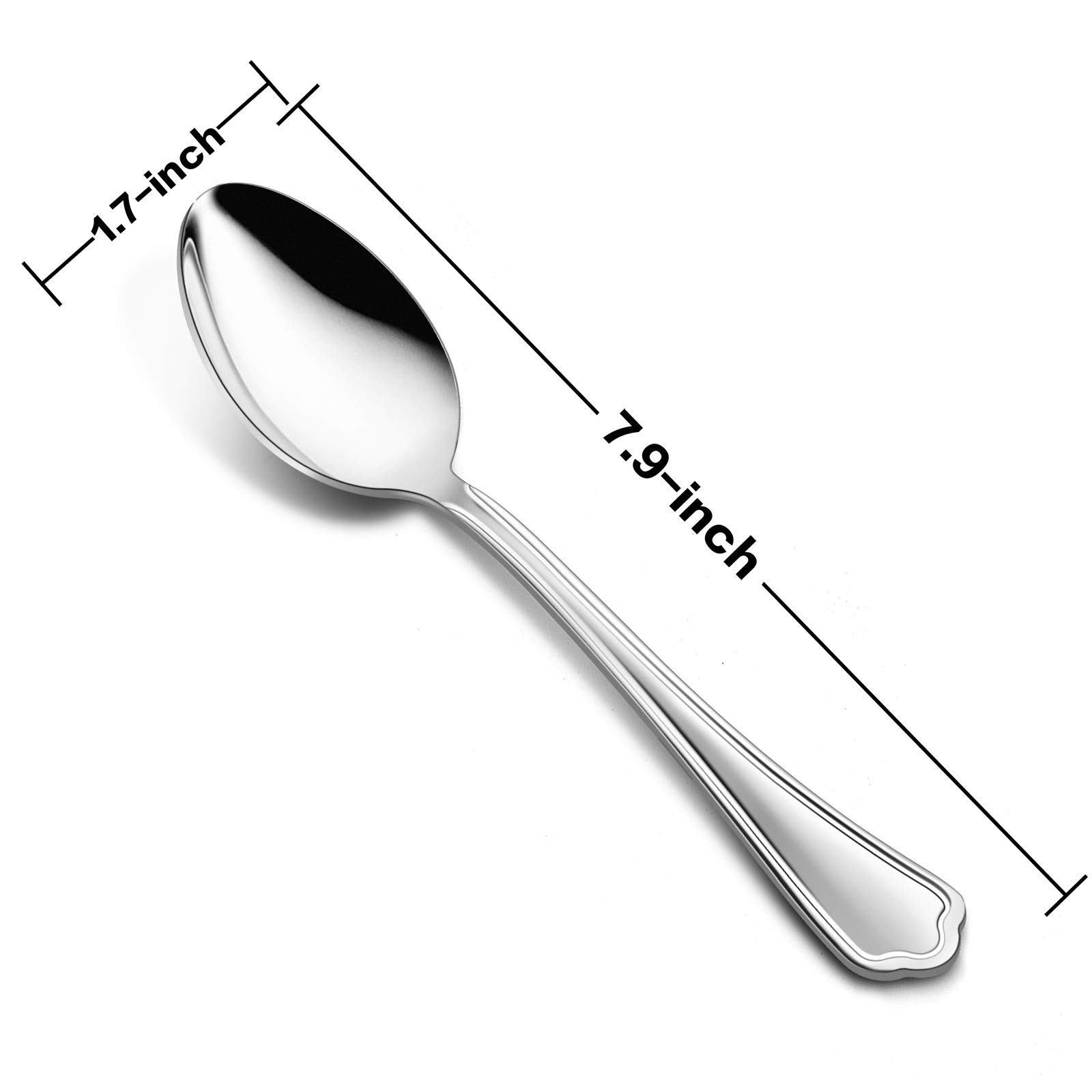 Dinner Spoons Set of 12, E-far 7.9 Inch Stainless Steel Soup Spoons Tablespoons for Home, Kitchen or Restaurant, Non-toxic & Mirror Polished, Scalloped Edge & Dishwasher Safe