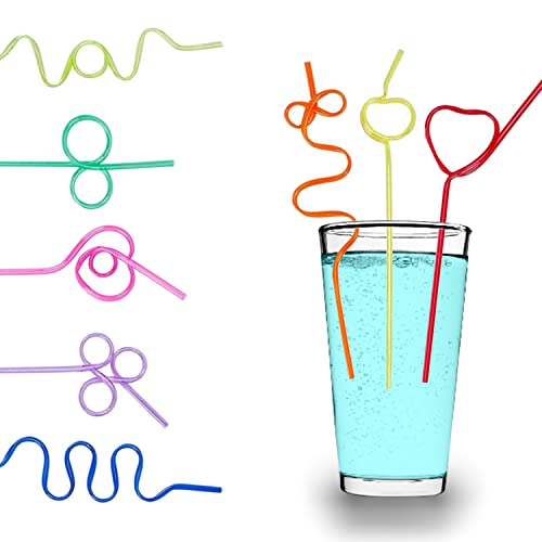 Crazy Straws,Reusable Straws,64pcs Reusable Straws with Valentine's Day Cards, Loop Novelty crazy straws and Valentines Cards for Classroom Exchange Prizes, Valentine Party Favors,Various Parties