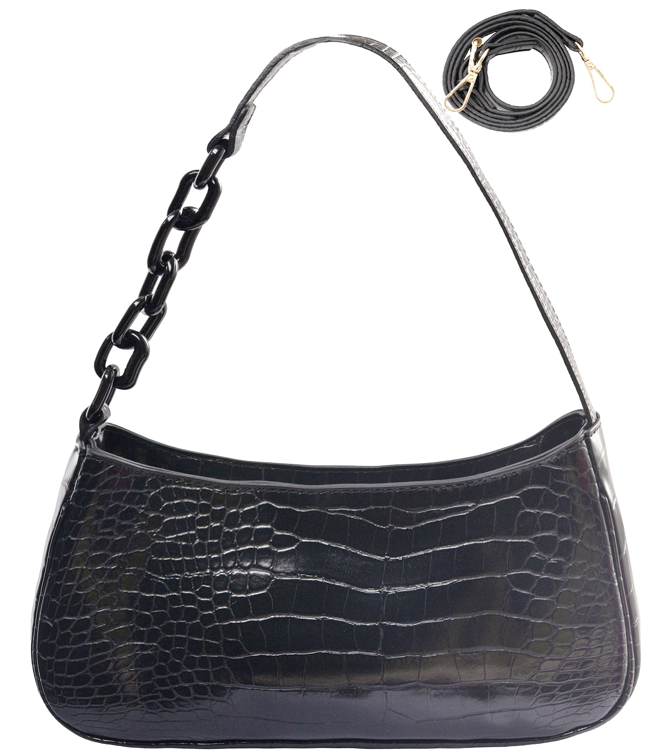 Scioltoo Clutch Purses Shoulder Bag for Women Trendy Super Cute Tote Shoulder Bags With zipper Closure Women's Classic Evening Bag Black + shoulder strap
