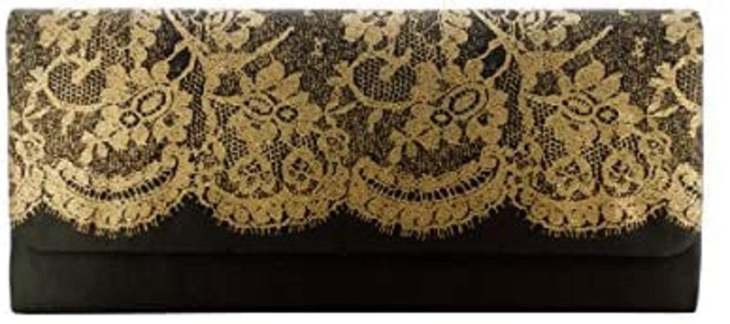 bulk buys BH324 Ladies Clutch Bag with Lace Print, Black/Gold