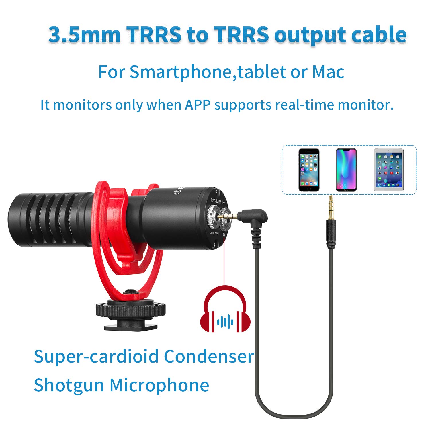 BOYA Smartphone Videomic for Camera, BY-MM1-B Compact Shotgun Microphone YouTube Vlogging Livestream Recording for iPhone Huawei Smartphone DJI Osmo Mobile Plus for Canon Nikon Sony DSLR