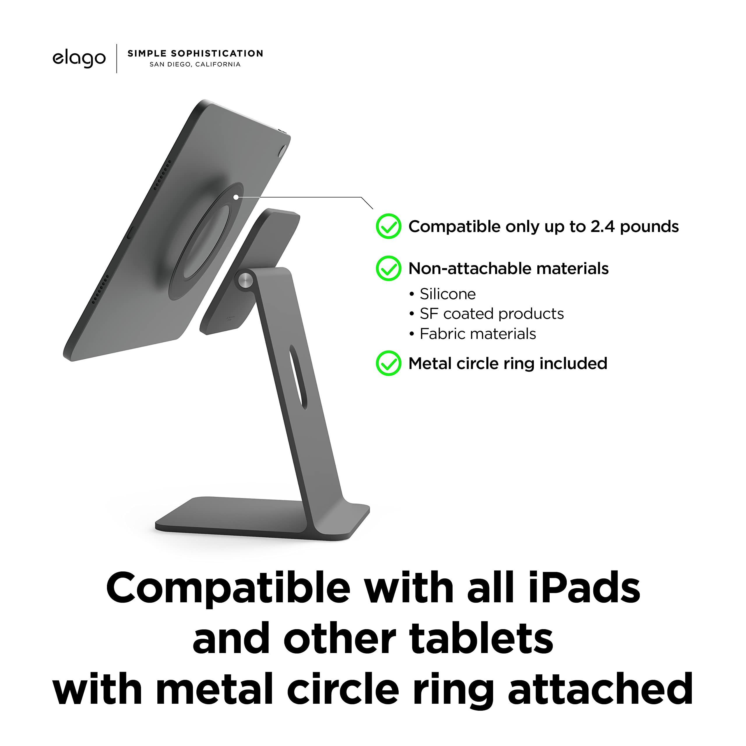 elago Premium iPad Magnetic Stand Designed for iPad Pro 12.9"(5th,4th Gen), iPad Pro 11"(3rd,2nd Gen), iPad Air 10.9"(5th,4th Gen), iPad Mini 8.3"(6th Gen), iPad 10.9"(10th Gen) [Dark Grey]