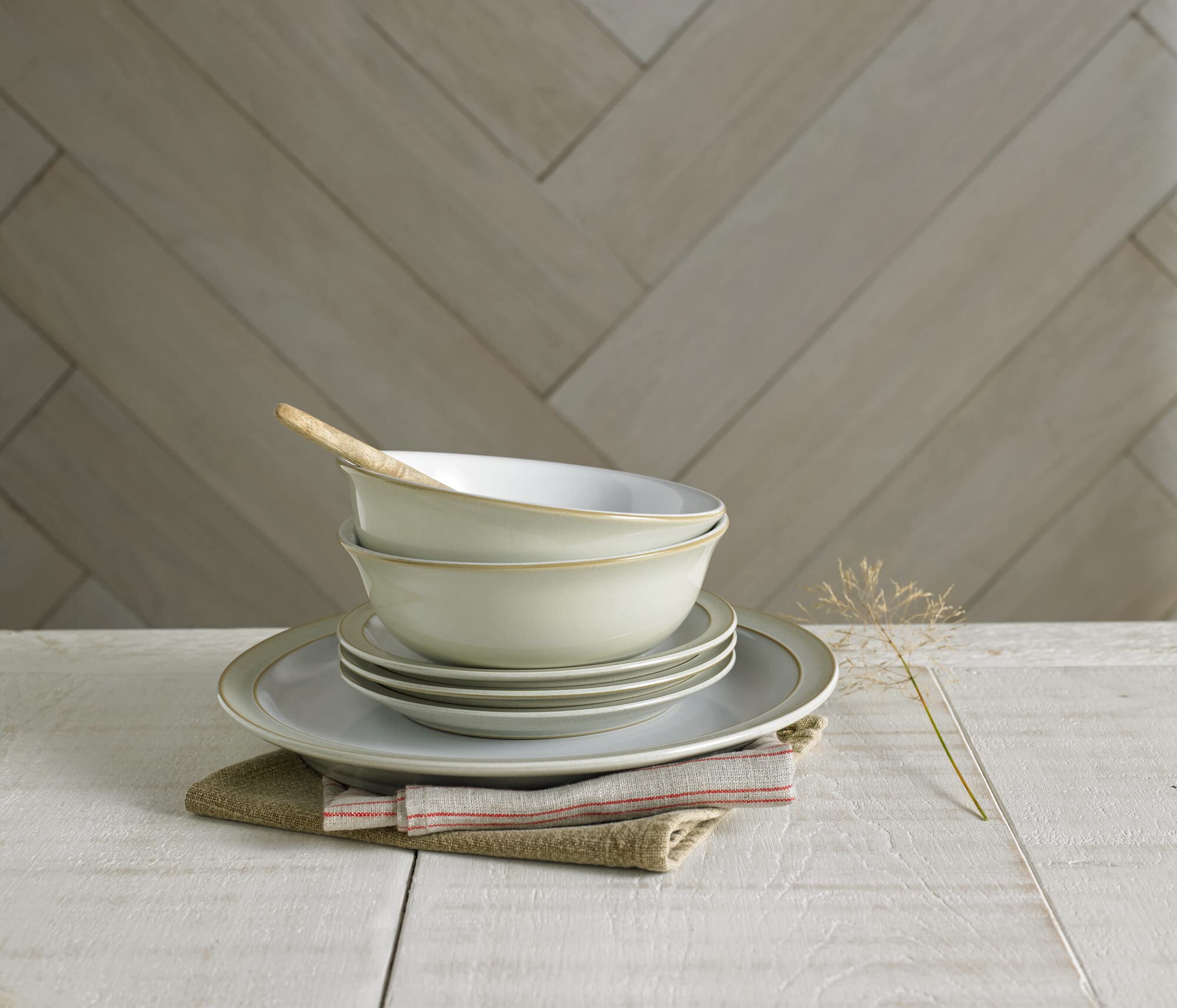 Denby - Linen Cream White Cereal Bowls Set of 4 - Dishwasher Microwave Safe Crockery - Ceramic Stoneware Tableware Natural Tones - Bowls For Soup