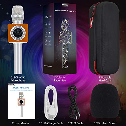 BONAOK Upgraded Wireless Bluetooth Karaoke Microphone with LED Screen, Portable Rechargeable Dynamic Mic and Speaker for Kids & Adults (D17 Orange)