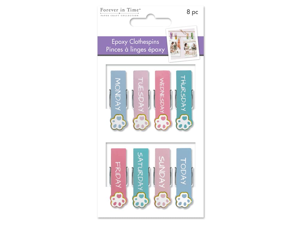 Forever in Time Days of The Week Clips - 8 Piece Monday Tuesday Wednesday Wooden, SE410B