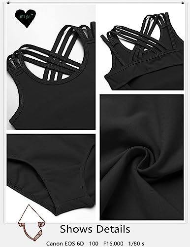 Boyoo Girl's Sleeveless Gymnastics Ballet Dance Leotard Cross Straps Back Camisole Tank Leotards, Black, 8-9 Years