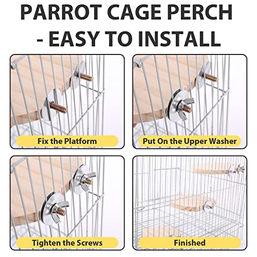 Natural Pine Wood Birdcage Stands, Bird Perches Platform, Parrot Stand Cage Accessories Toys with Washers for Budgie Parakeet Hamster Cockatiel Conure Lovebirds Gerbil Exercise Sleep & Chew, 3Pcs