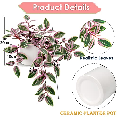 GnFlus Fake Plants, 20 Inch Artificial Peperomia Watermelon Plant Faux Greenery Potted Vine in Ceramic Pot for Home Bedroom Office Table Shef Indoor Outdoor Decor - Style 1