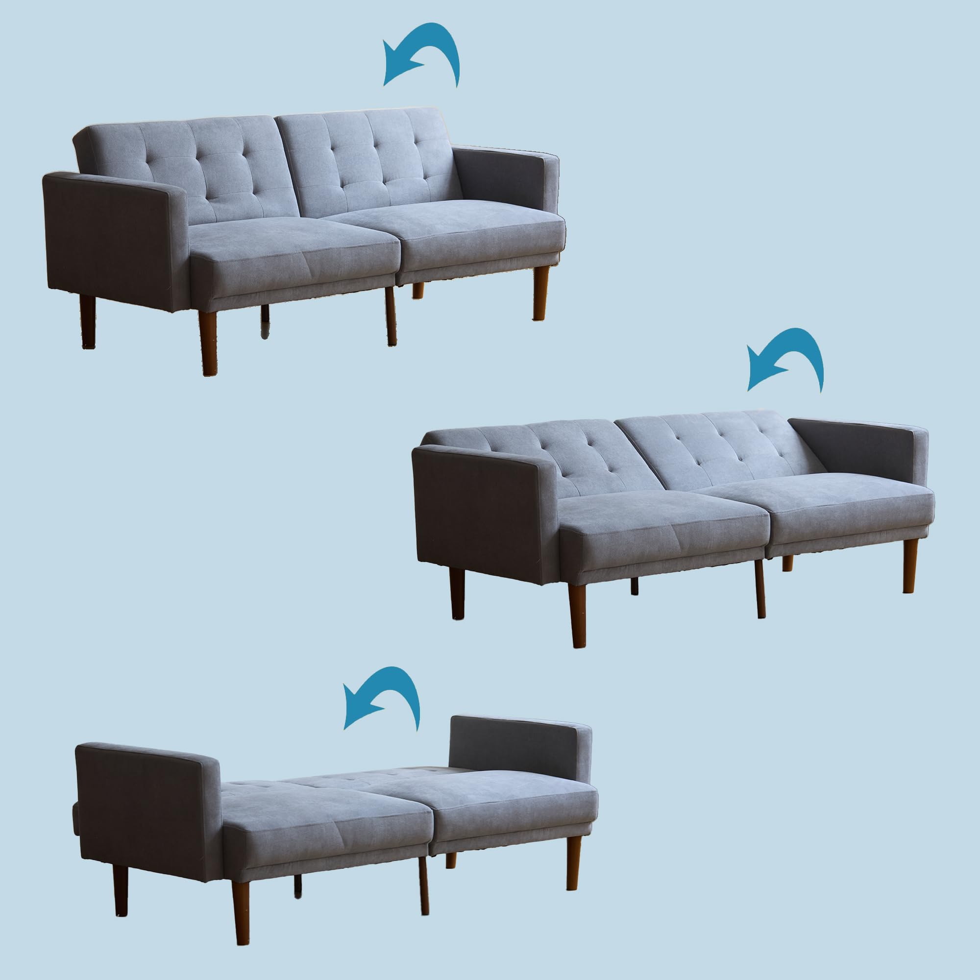 DIYART 76'' Futon Sofa Bed, Convertible Sleeper Couch Bed, 3 Seater Sleeper Sofa with Adjustable backrest, Loveseat Sofa, Futon Couches for Living Room, Brown Faux Leather