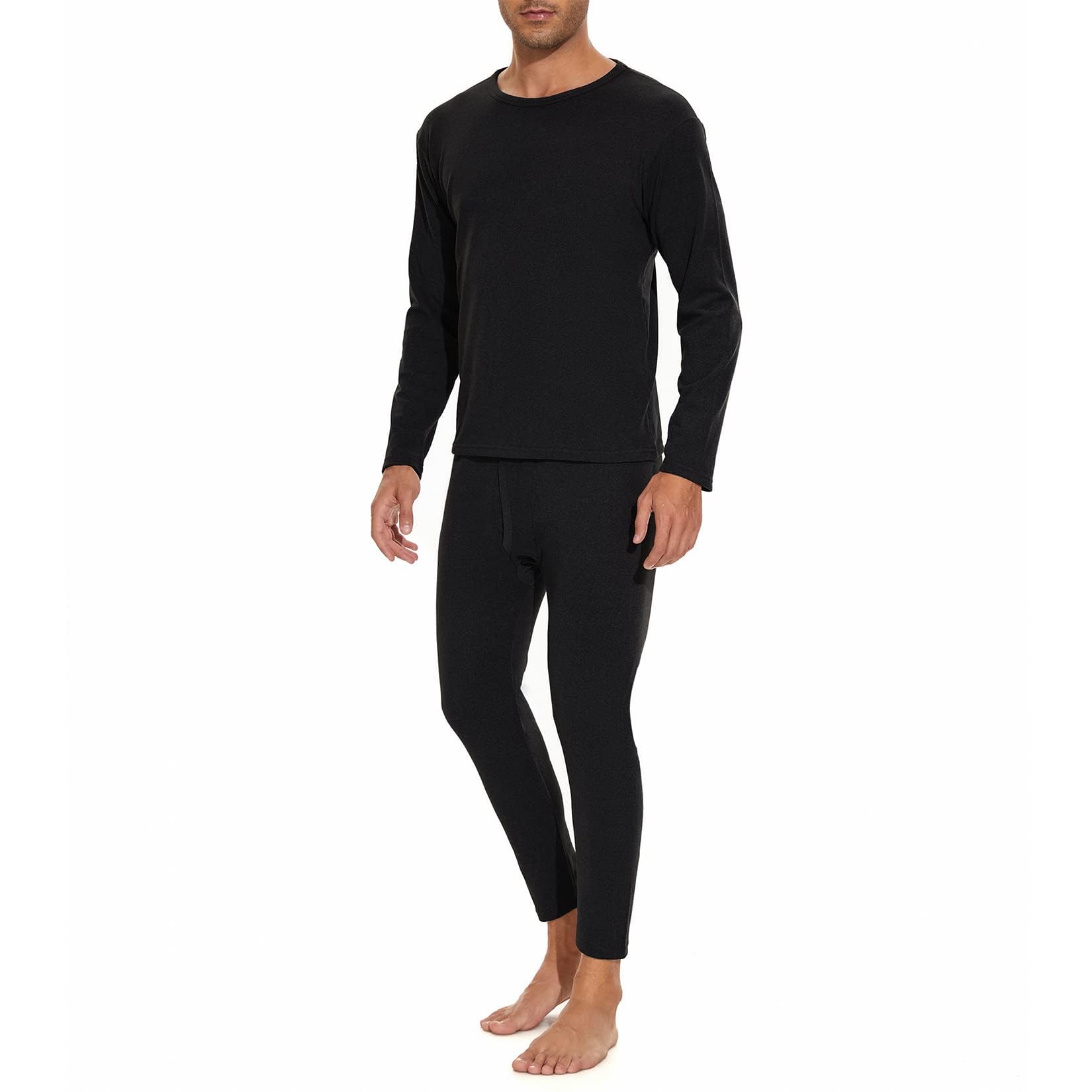 Century Star Heavyweight Thermal Underwear for Men Set Long Johns Base Layer Mens Fleece Lined Top Bottom Hunting Gear Heavyweight Black Medium