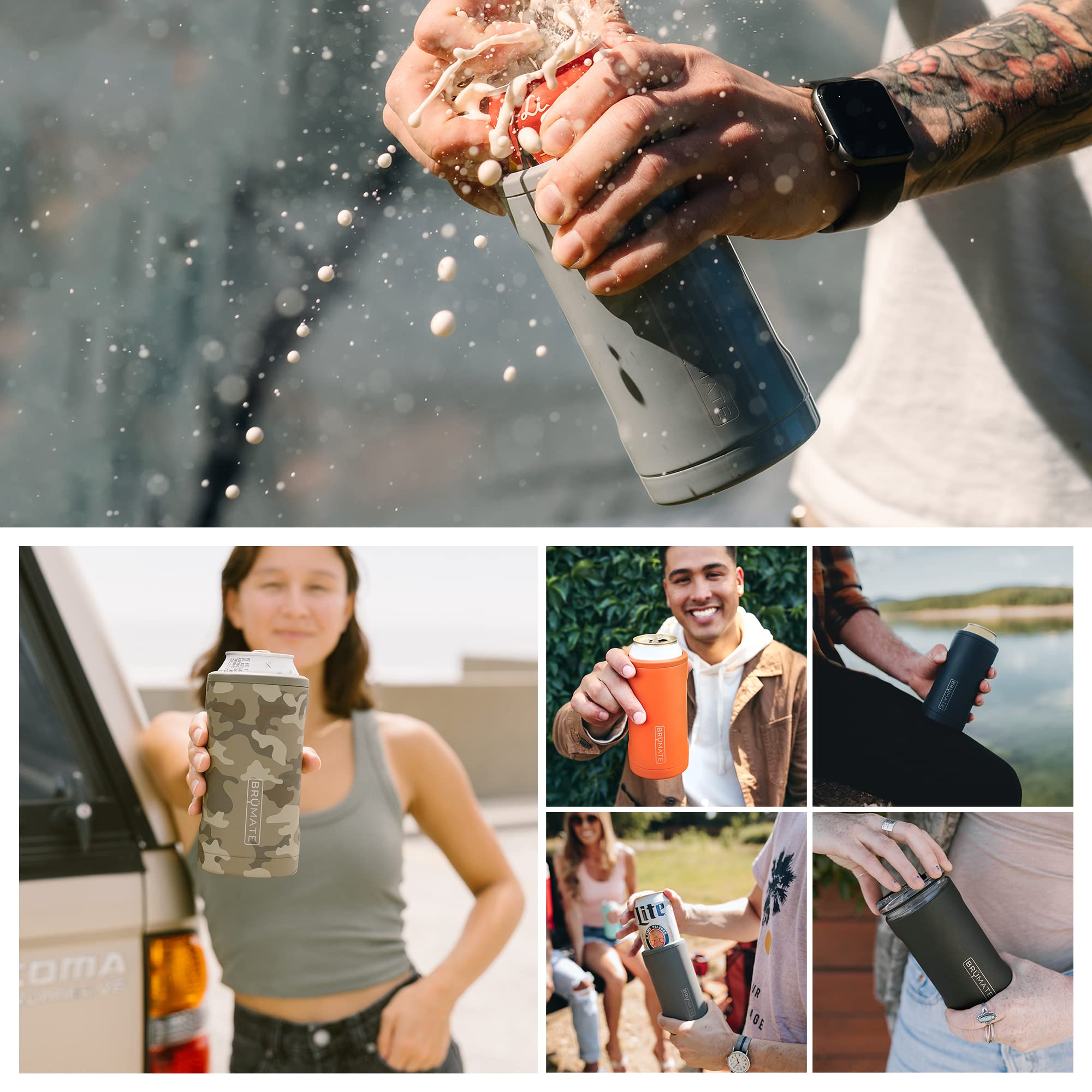 BrüMate Hopsulator Trio 3-in-1 Insulated Can Cooler for 12oz / 16oz Cans + 100% Leak Proof Tumbler with Lid | Insulated for Beer, Soda, and Energy Drinks (Glitter Mermaid)