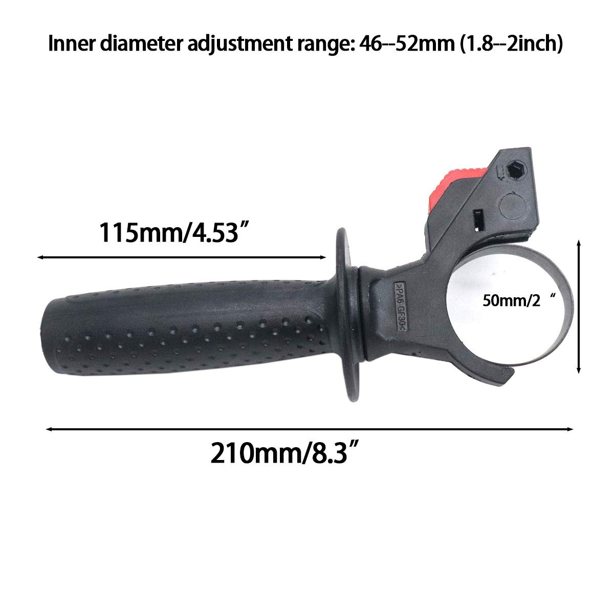 L-A Plastic Hammer Drill Handle Adjustable Side Front Auxiliary Handle for GBH2-26 Power Tool, 46-52mm Clamping Range
