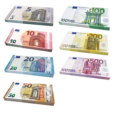 Scratch Cash Bundle Money to Play (Size Reduced to 75% Compared to The Real Ones) 175 Banknotes - 7 Stacks of Euro 25 x € 5, 10, 20, 50, 100, 200 and 500