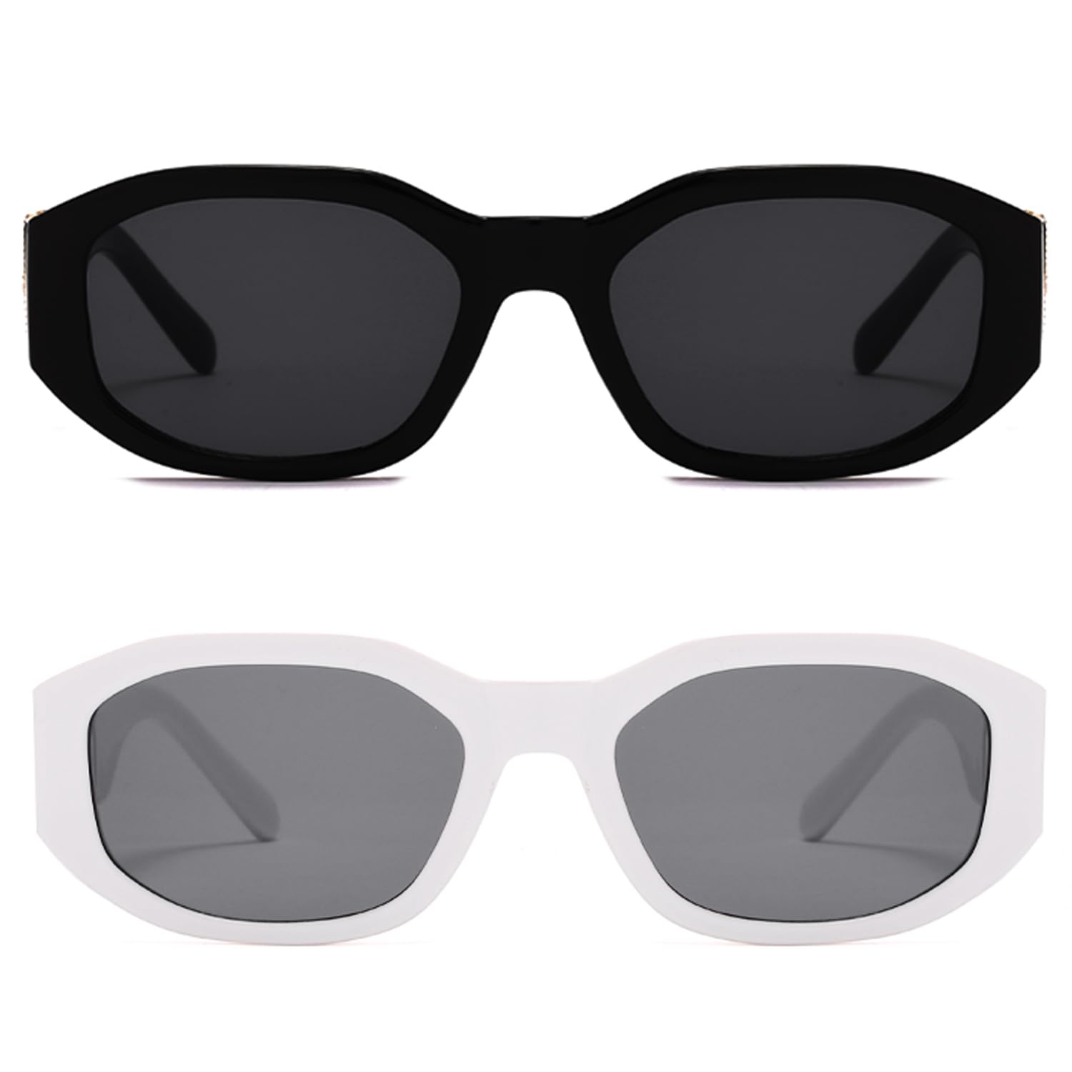 BUTABY Rectangle Sunglasses for Women Retro Driving Glasses 90’s Vintage Fashion Irregular Frame UV400 Protection Black & White