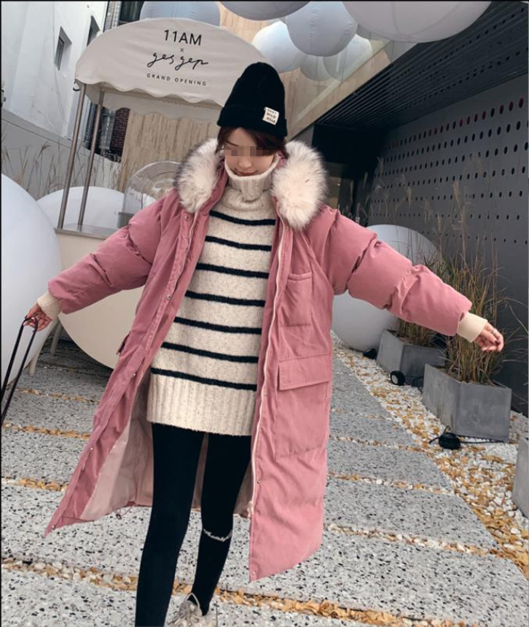 BLFYQB Female Cotton Corduroy Winter Nagymaros Collar in The Long Section Thicken Hooded Jacket Coat Students Soft and Comfortable/Pink/L
