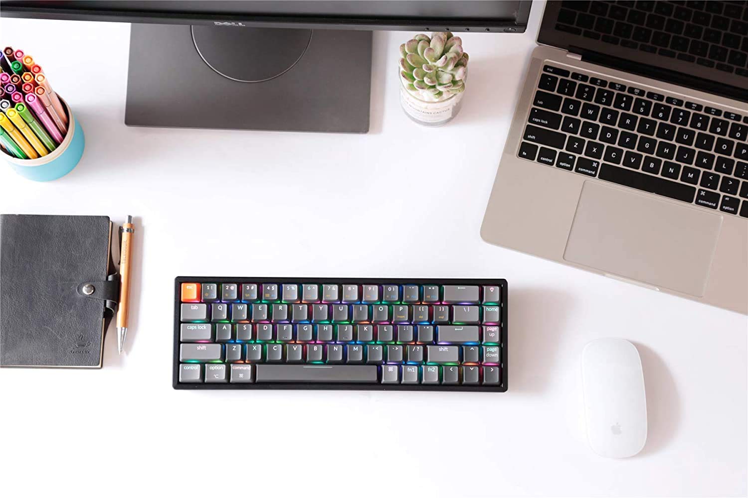 Keychron K6 Hot Swappable Wireless Bluetooth 5.1/Wired Mechanical Gaming Keyboard, 65% Compact 68-Key RGB LED Backlit N-Key Rollover, Aluminum Frame for Mac Windows Gateron G Pro Red Switch