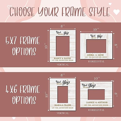 Lara Laser Works He Asked She Said Yes Picture Frame, Personalized Couple Frame w/Names - 2 Sizes & 2 Orientations - Gifts for Engaged Couples, Romantic Picture Frame, Weddings & Engagement Gifts, D2