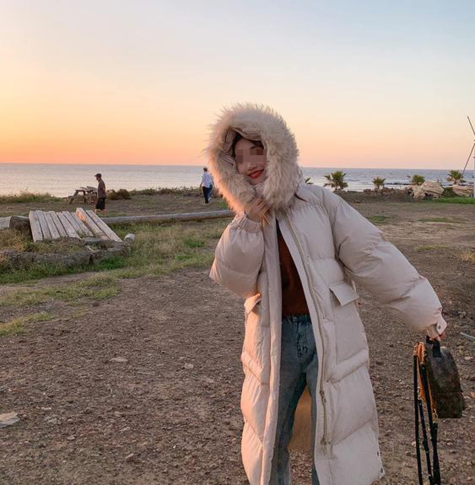 BLFYQB Winter Coat Female Loose Port Wind Long Section Thigh Thicken Nagymaros Collar Coat Tide Fit The Wrist Cuffs/Beige/L