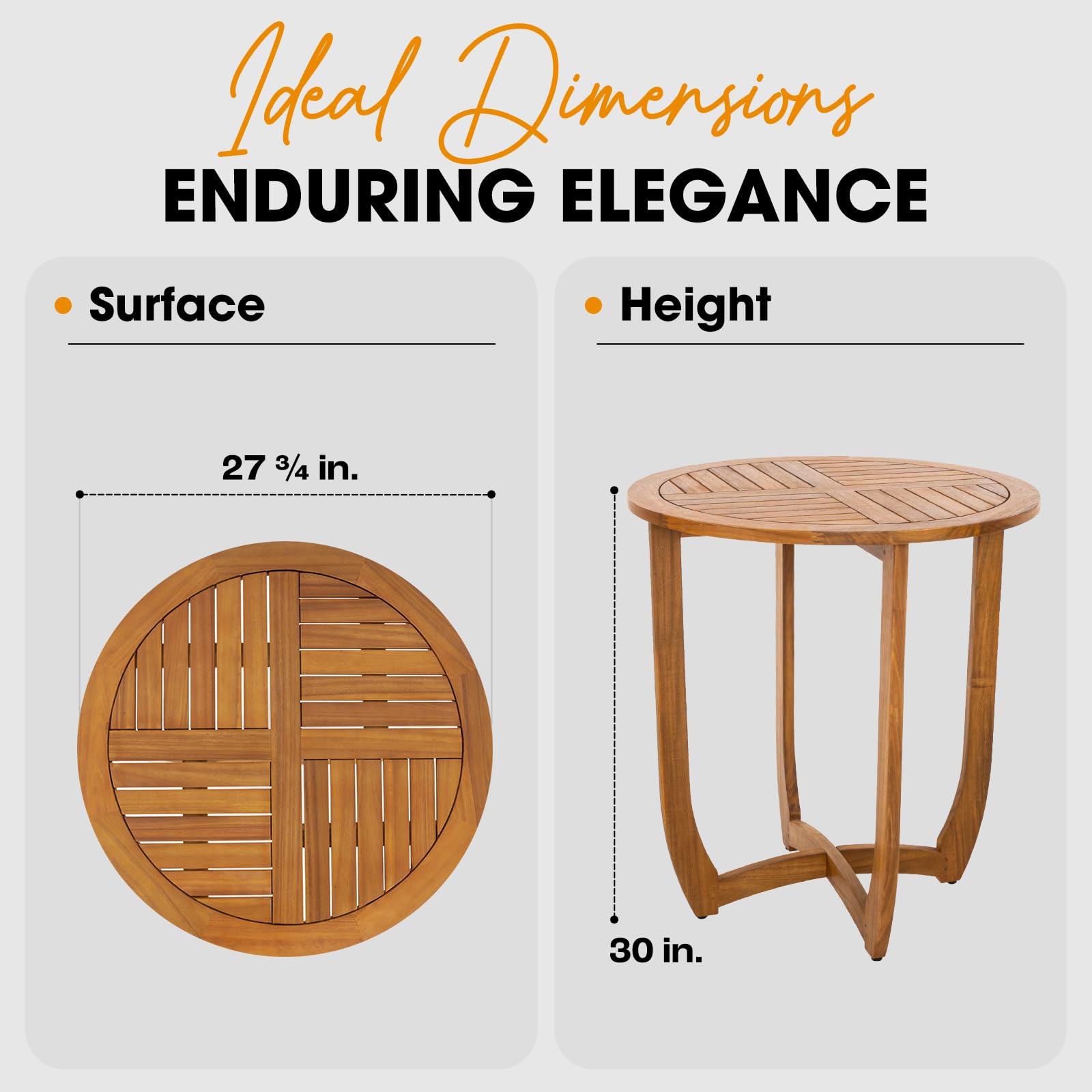 Idzo Outdoor Bistro Dining Table Heavy Duty 270lbs Capacity, FSC Acacia Wood, Elegant & Minimalist Design for Garden, Backyard, Porch, Patio