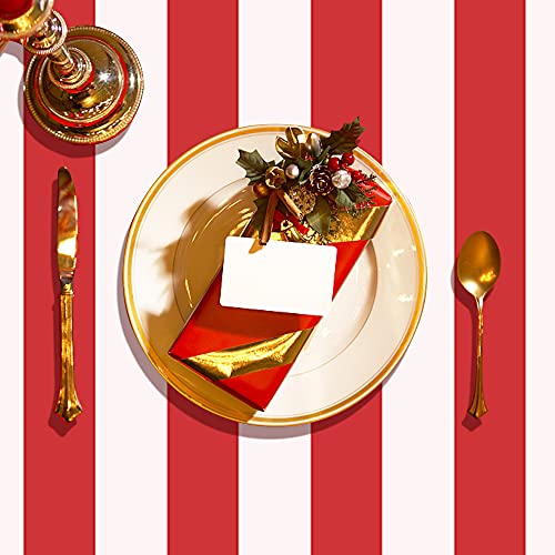 peony man 2 Pieces Red and White Striped Tablecloth Plastic Stripe Table Cover Carnival Circus Tablecloths Waterproof Rectangle Tablecloth for Holiday Party Picnic Decoration, 54" x 107"