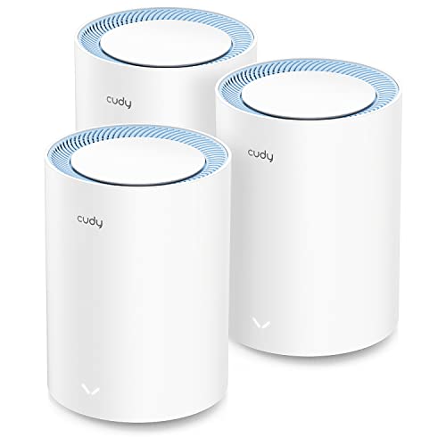 Cudy M1200 3-Pack AC1200 Whole Home Mesh WiFi System, 2.4GHz 5GHz Dual Band WiFi Router, Range Extender and Router, VPN, IPv6, DDNS