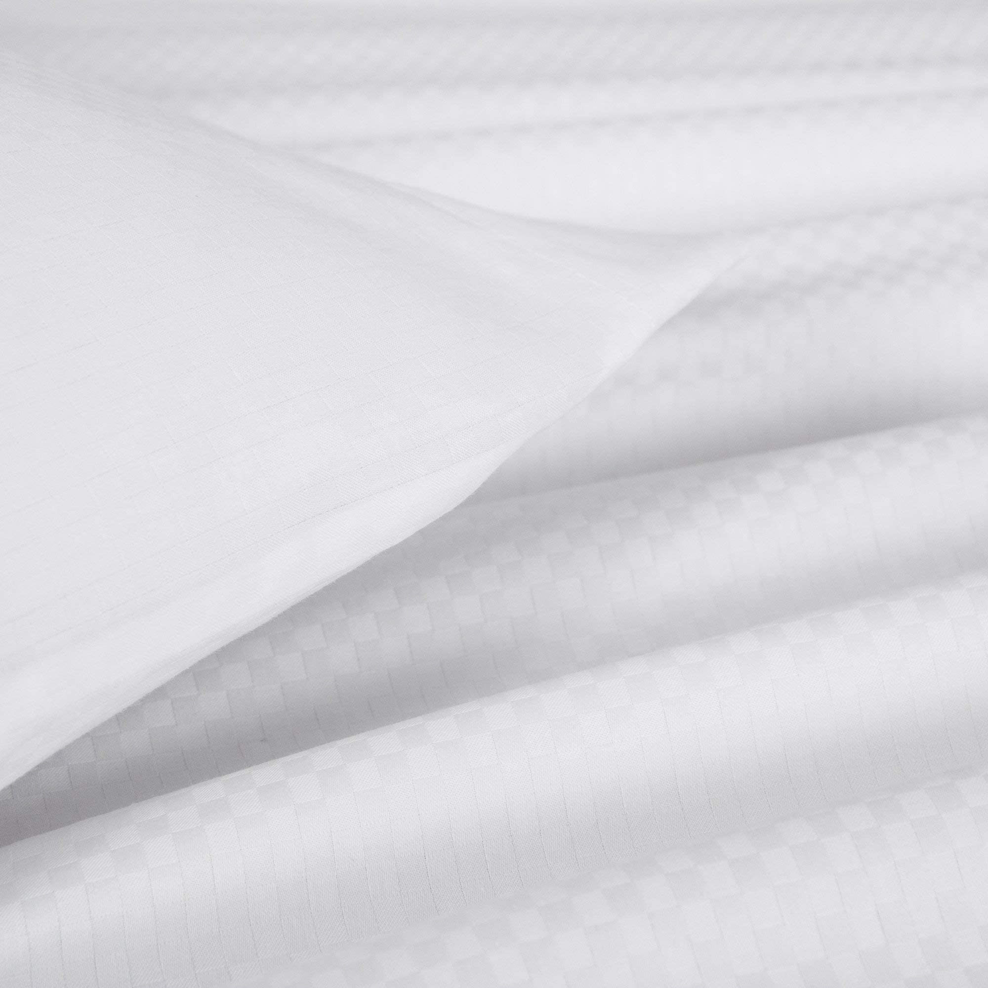 H by Frette Checkered Sateen Standard Bed Bundle (Queen) - Luxury All-White Bedding Bundle/Includes Pillowcases, Fitted Sheet, and Duvet Cover