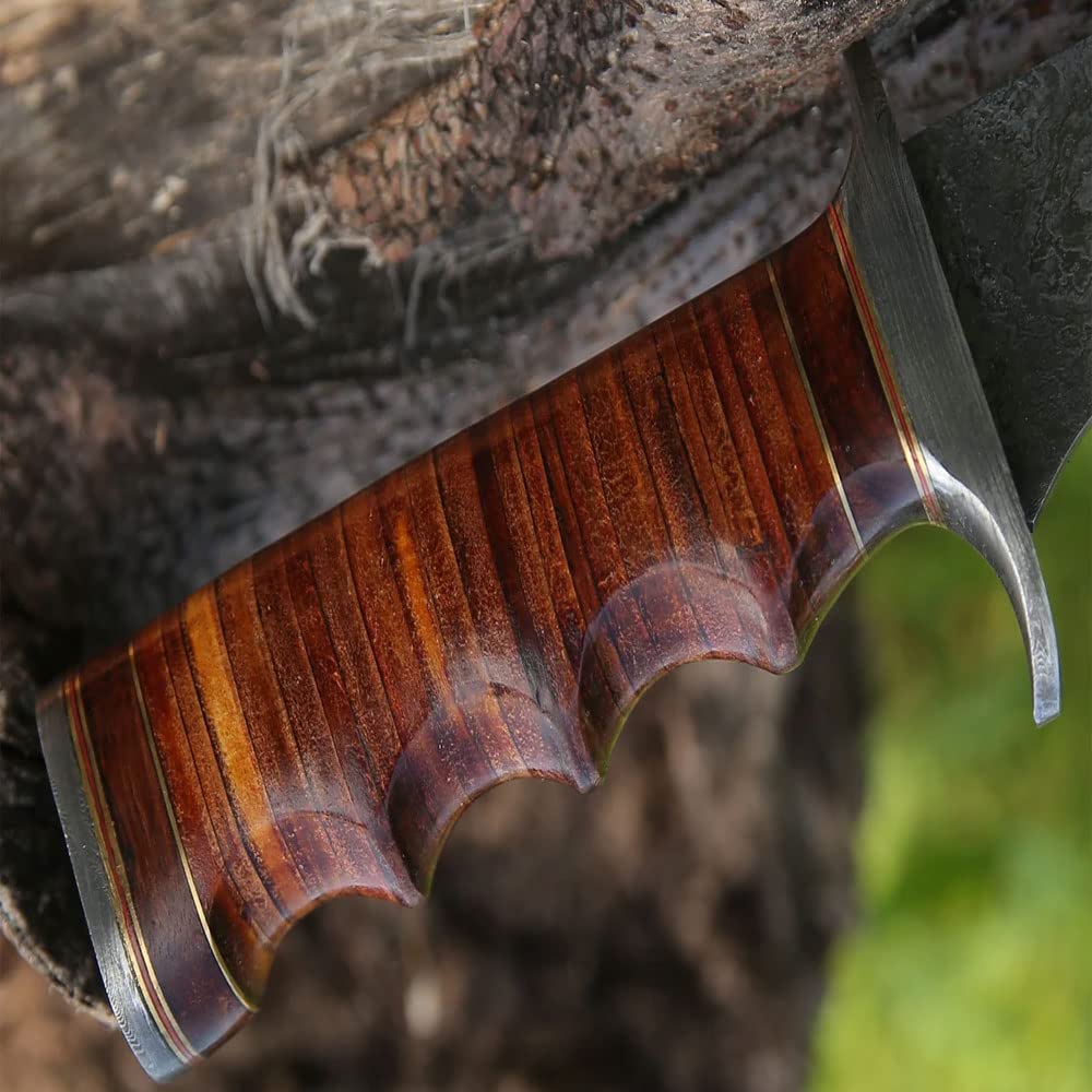 DAMASCUS HUNTING KNIFE, Bowie knife, Engraved knife, Personalized Gift for Him, Survival knife, Stacked Leather Handle