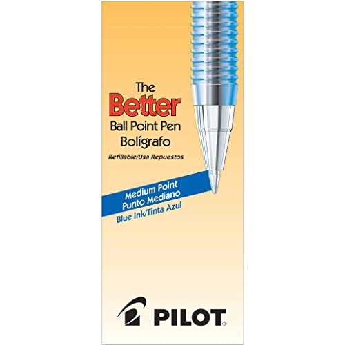 PILOT The Better Ball Point Pen Refillable Ballpoint Stick Pens, Medium Point, Blue Ink, 12-Pack (36711)