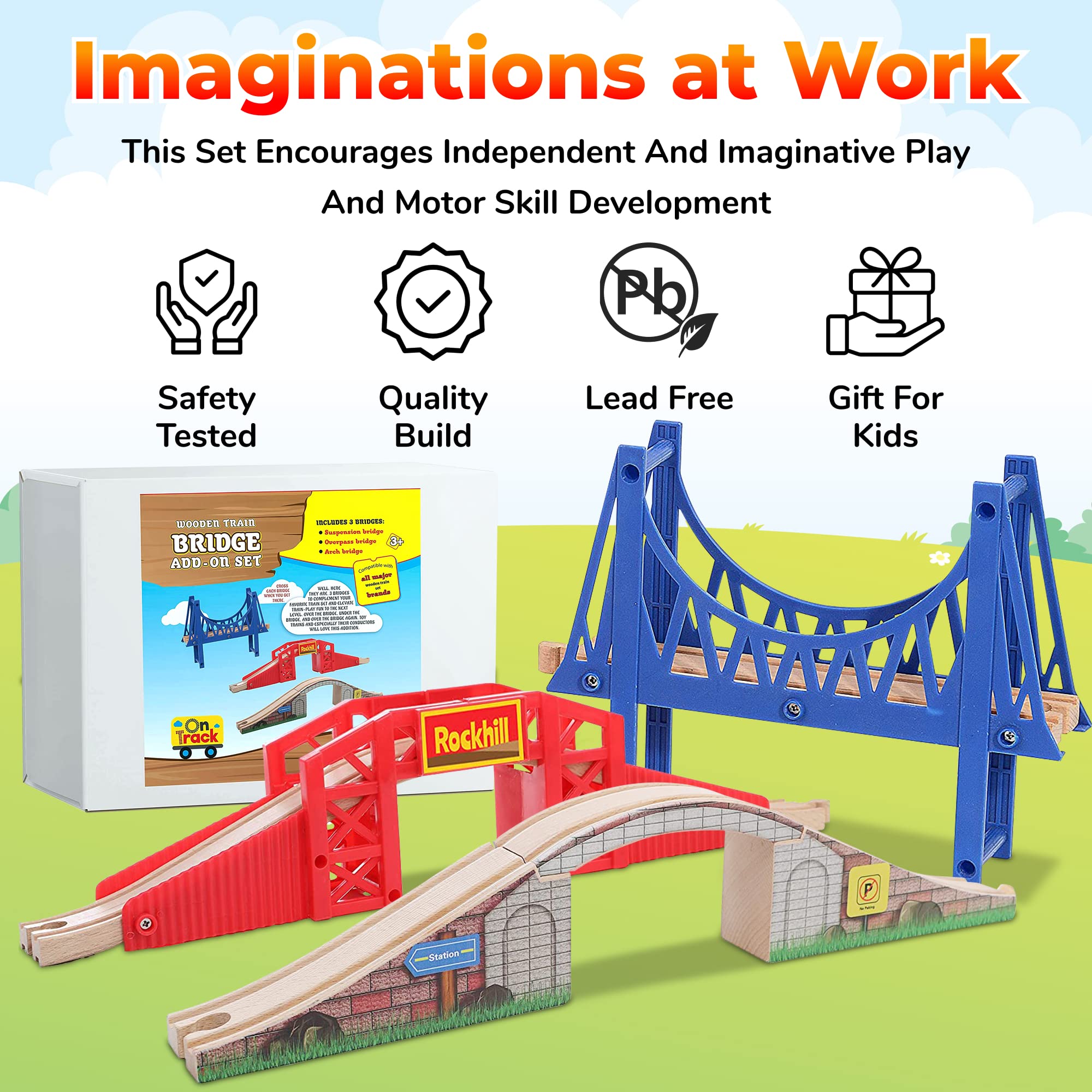 On Track USA Bridge Accessory Train Set: Suspension, Overpass and Arch Bridge Set Compatible with All Major Toy Trains Railway Expansion Accessories, Toy Train Track Accessory